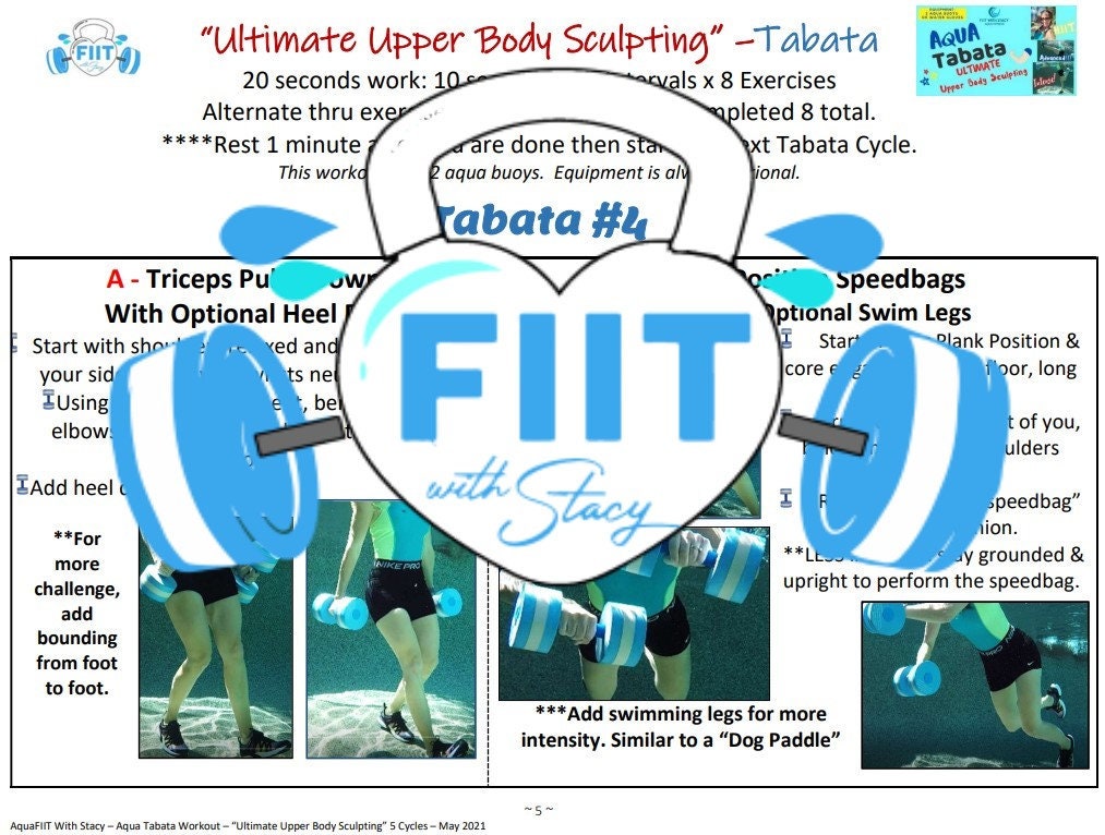 Water Aerobics PRINTABLE PDF "upper Body Tabata"- Exercise Cards for ...