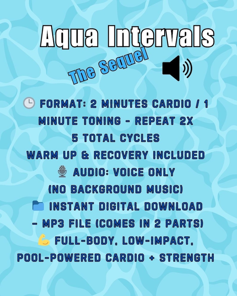 Aqua Aerobics AUDIO File "aqua Intervals 2:1 Sequel"- Workout- No ...