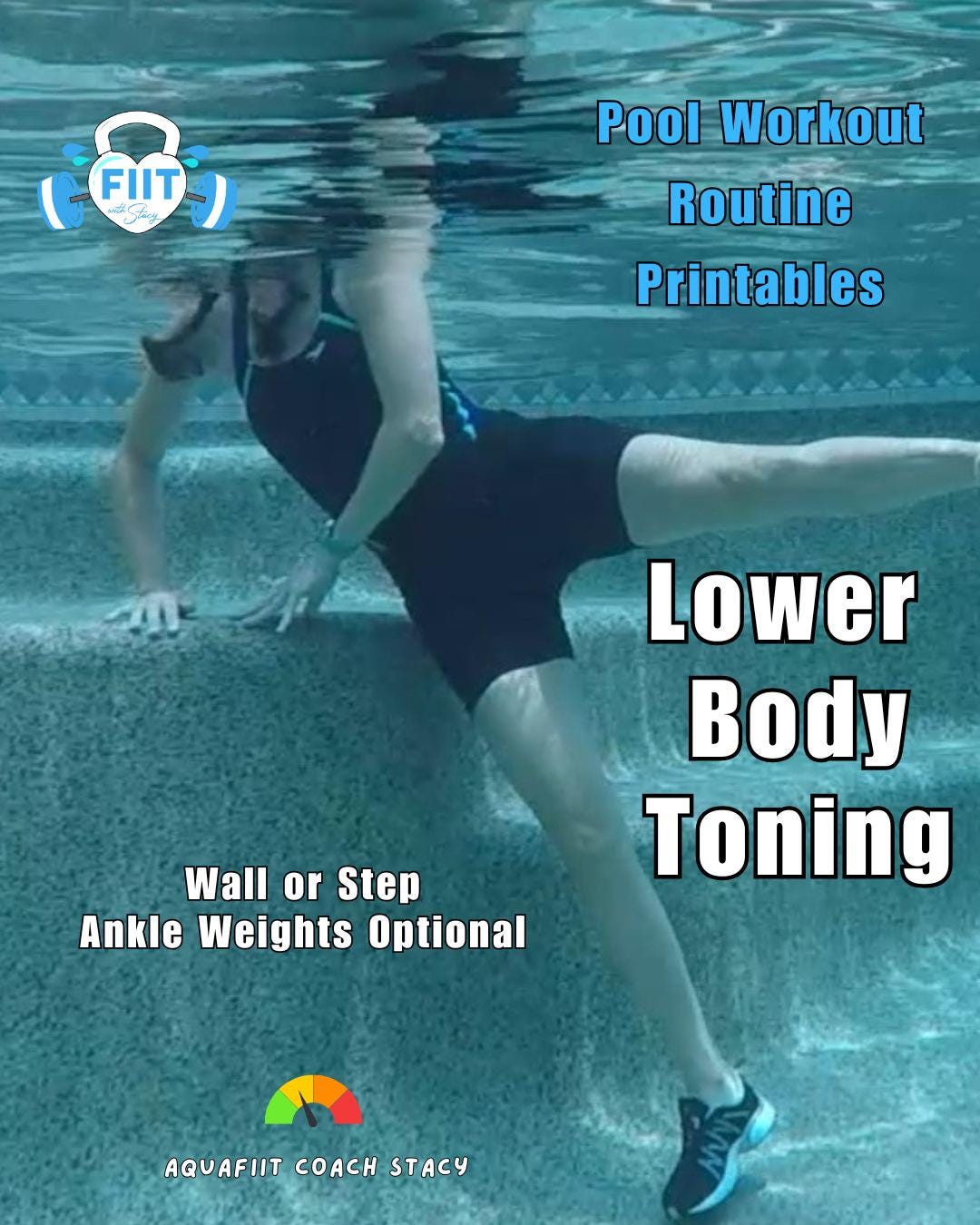 Pool Workout Cards "aqua Fitness Lower Body Toning With Wall / Step" Strengthening Exercise ...