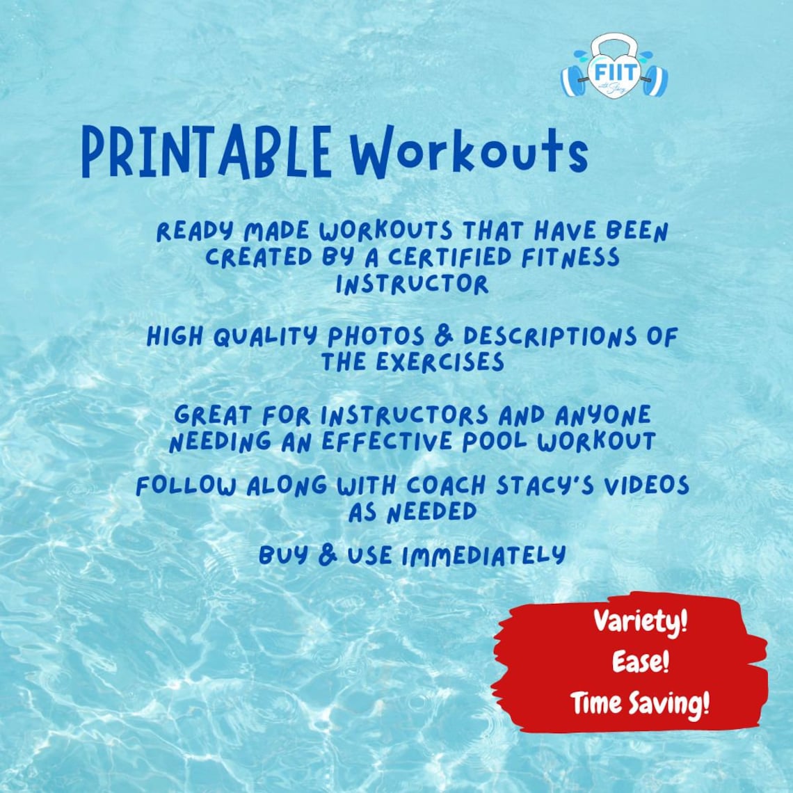 Water Aerobics PRINTABLE PDF "upper Body Tabata"- Exercise Cards for ...