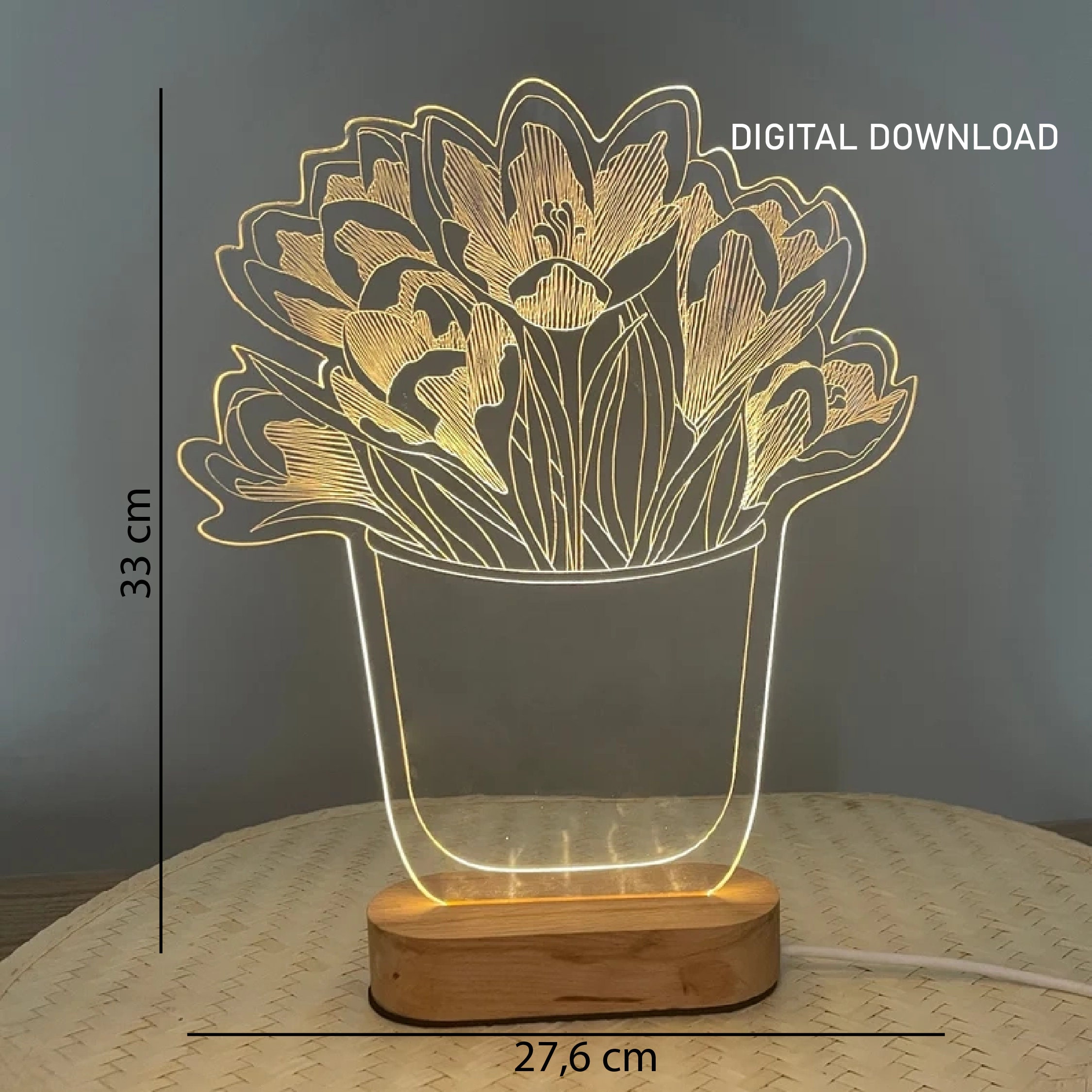 Laser Cut Digital Files, Floral Design LED Acrylic Lamp, Eye-catching ...