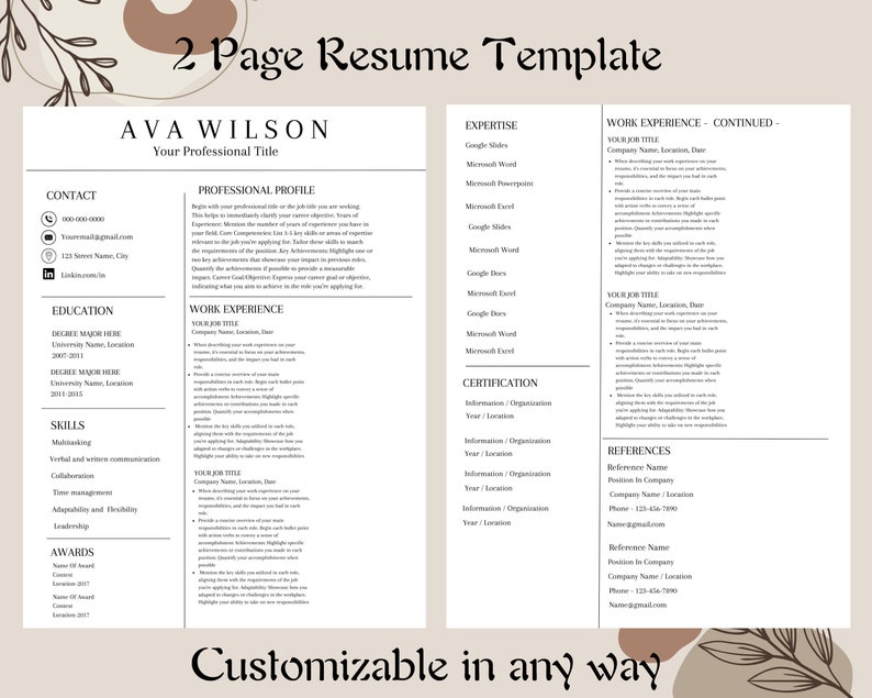 Professional Modern Resume Template for Word, Pages, Google Docs ...