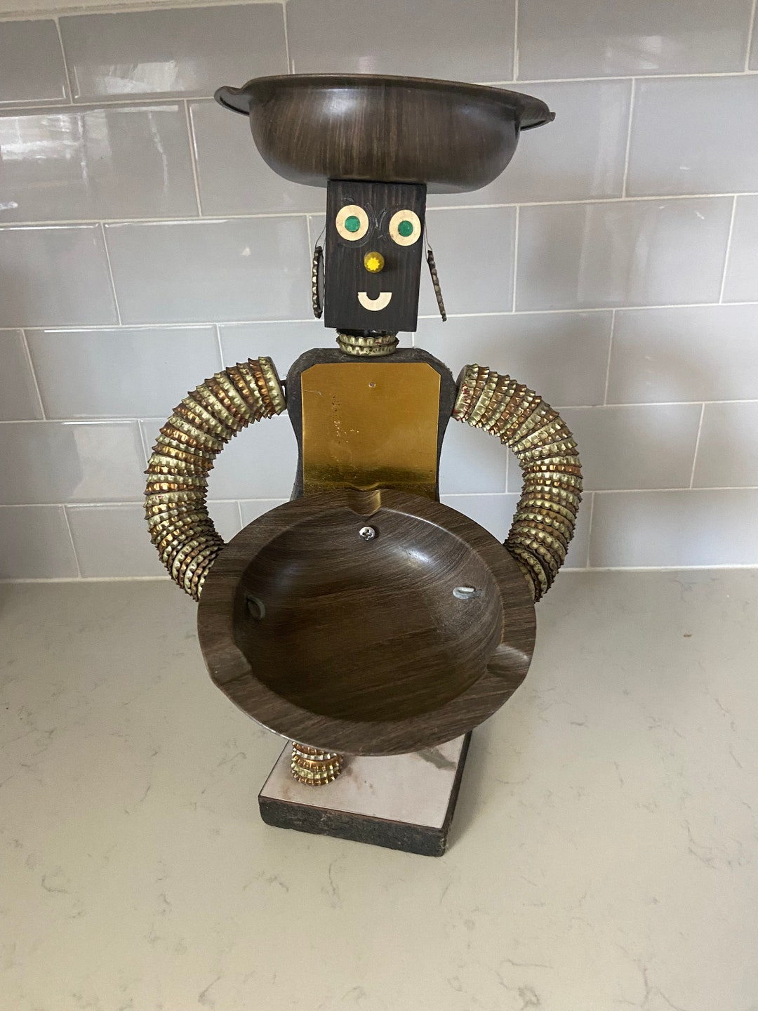 Vintage Bottlecap Dual Ashtray Man Statue With Formica Bread - Etsy