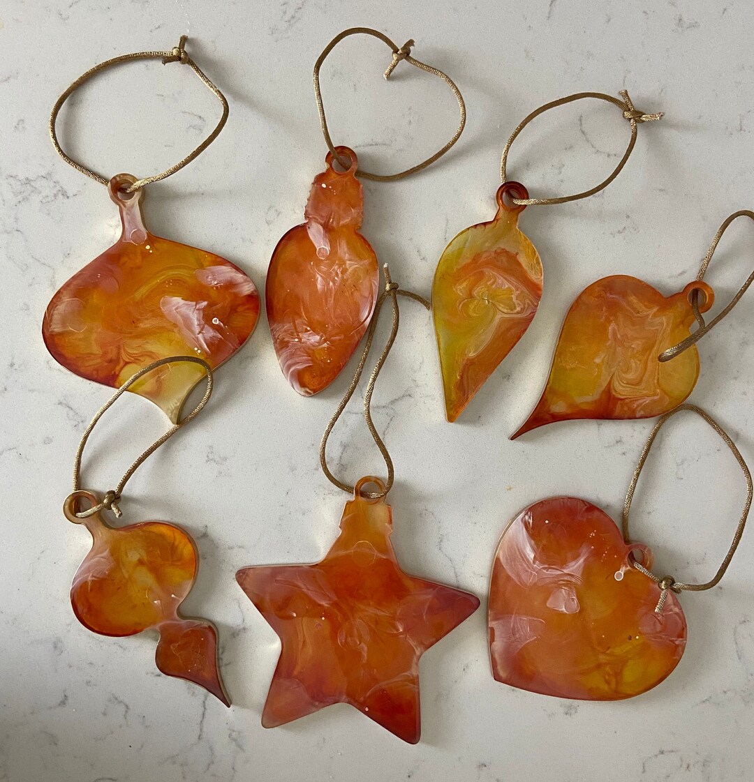 Retro Vintage MCM Look Orange Resin Ornament Set of 6 Handmade - Etsy