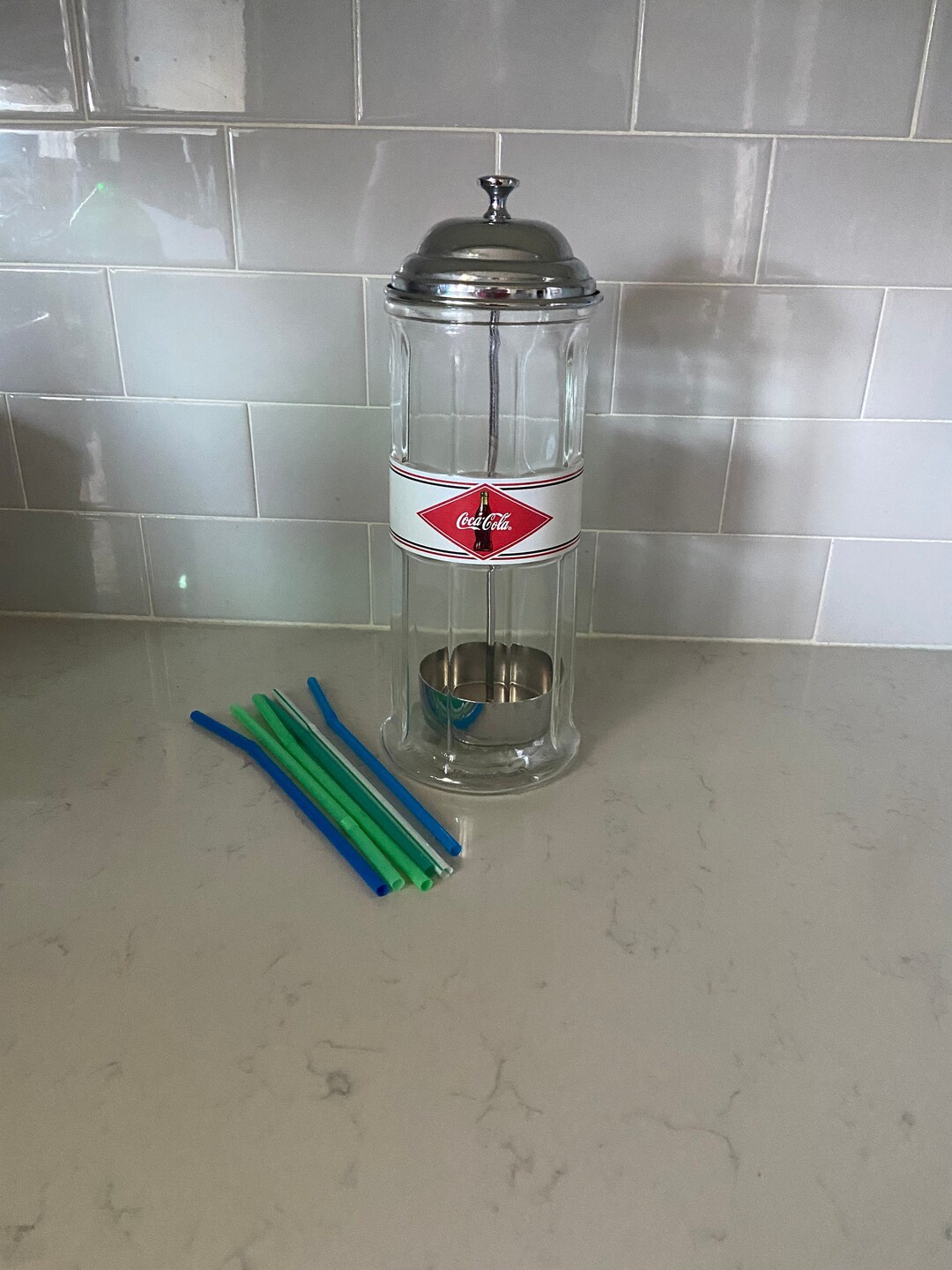 Vintage Coca Cola Glass Straw Dispenser 11.5 X 4.5great for Straws ...