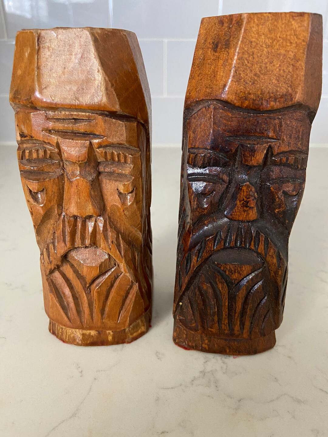 Folk Art Vintage Hand Carved Wood Bearded Man Bust Candlesticks 2 - Etsy