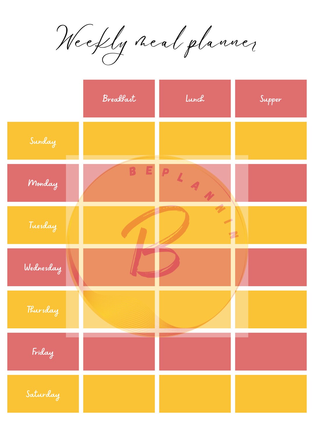 Printable Weekly Meal Planner 2 Coloured A4 Sunday Starting - Etsy