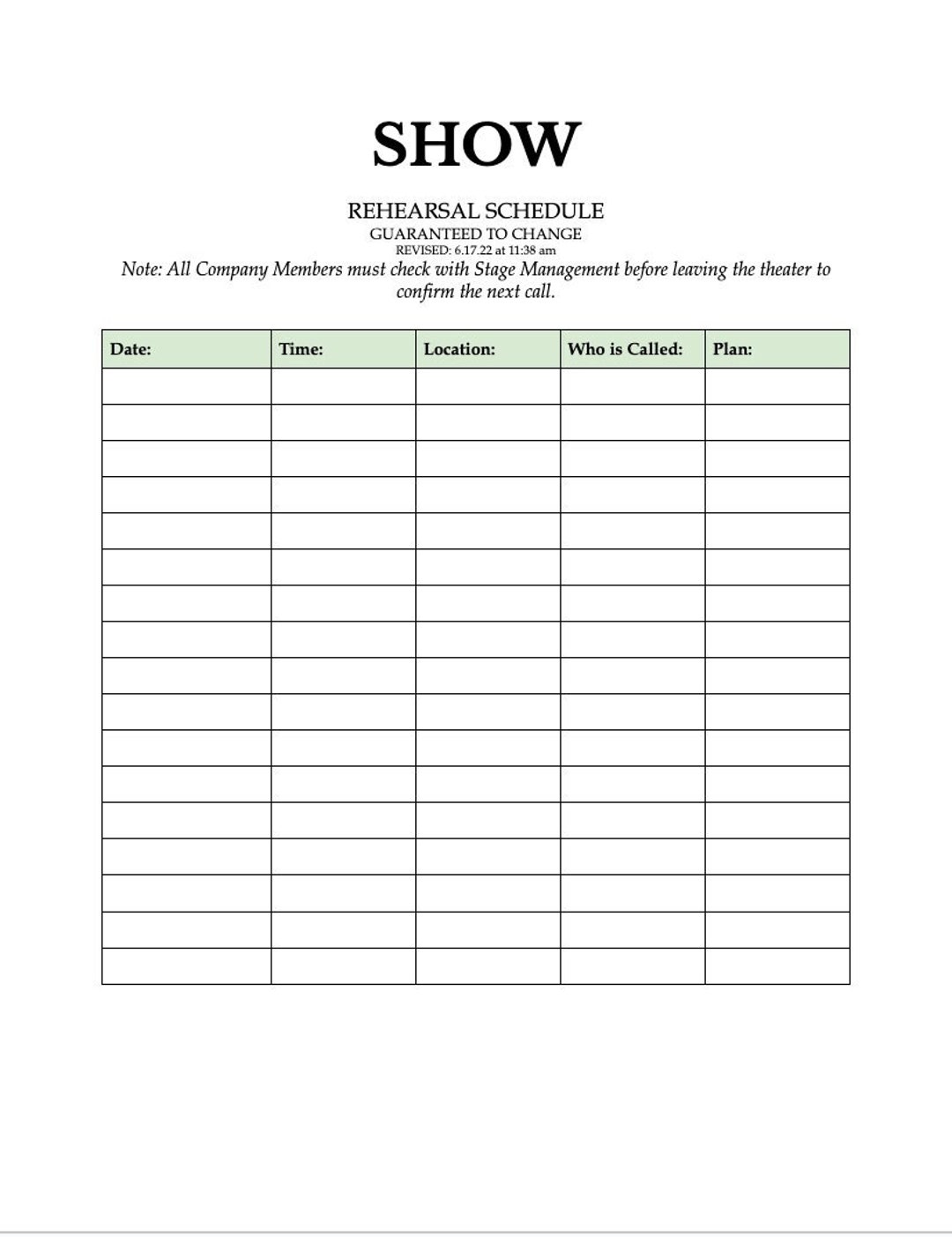 Master Schedule Template - Etsy