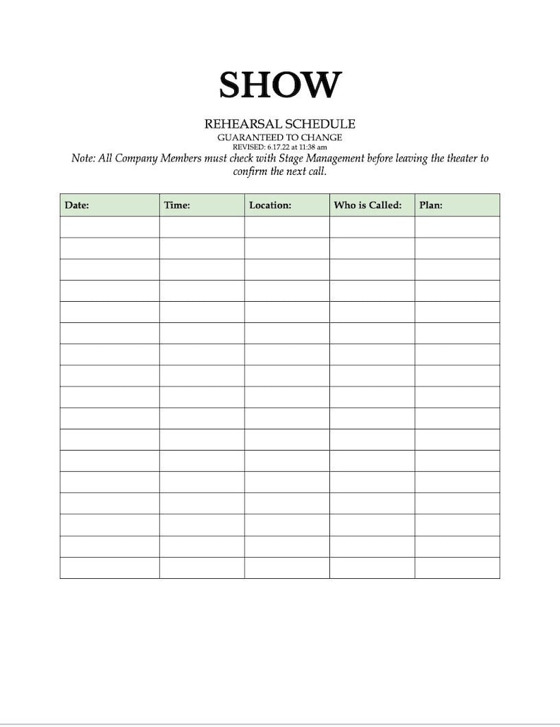 Master Schedule Template - Etsy