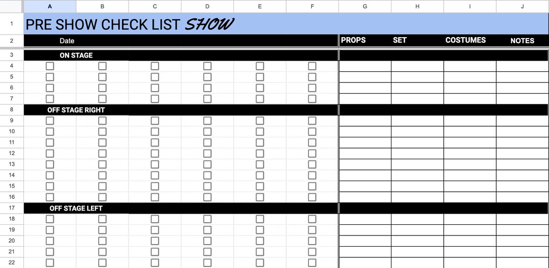 Preshow Checklist Template - Etsy