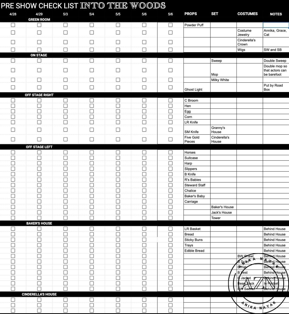 Preshow Checklist Template - Etsy