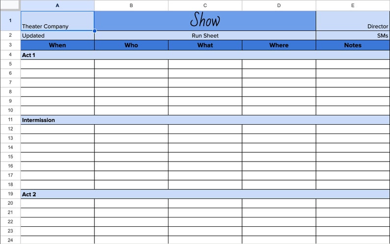 Run Sheet Template - Etsy