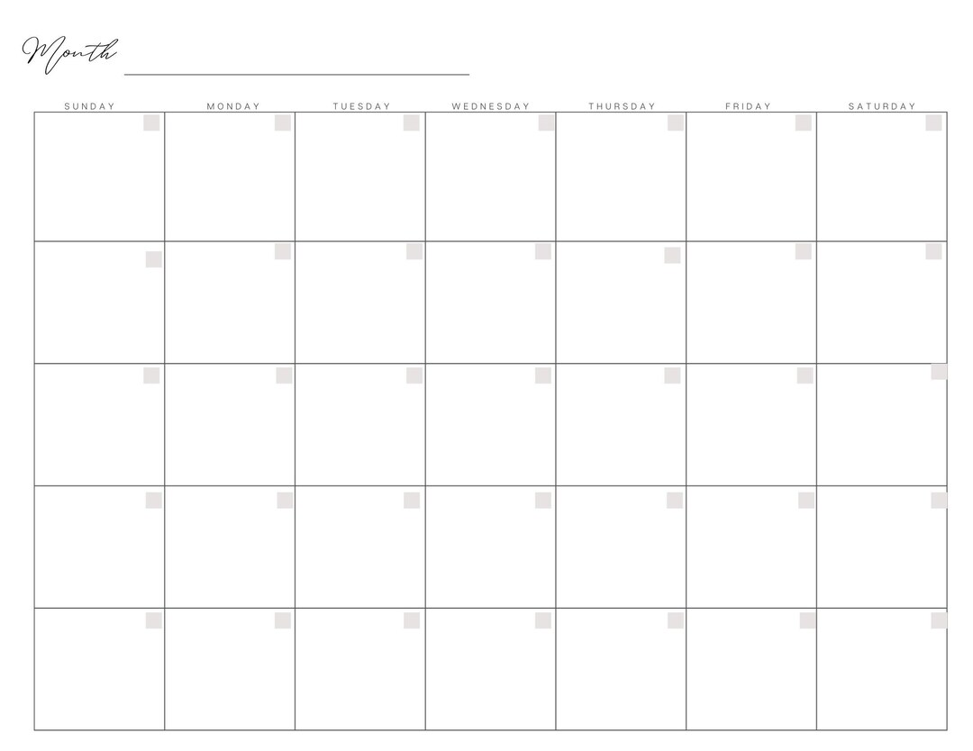 Simple, Universal Calendar Template - Etsy