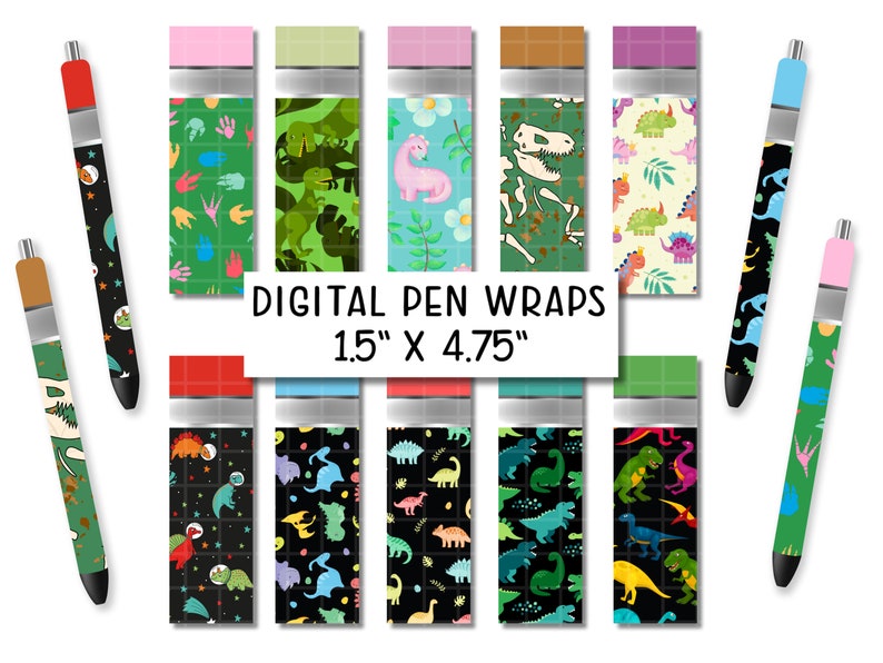 Dinosaur Pencil Pen Wrap || PNG || Seamless Pen Wrap || Glitter Pen ...