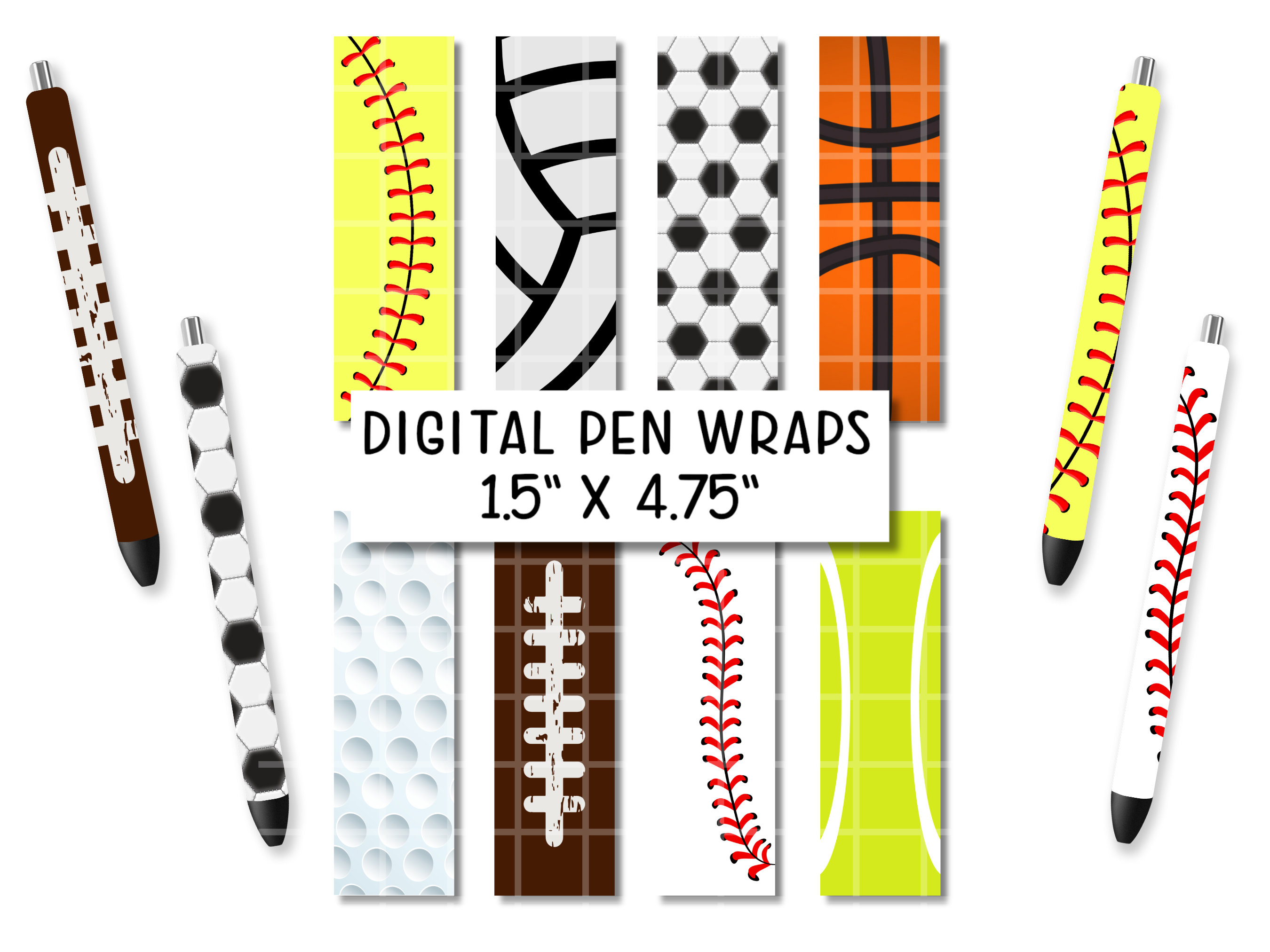 Sports Balls Pen Wrap Bundle || PNG || Football, Baseball, Soccer ...