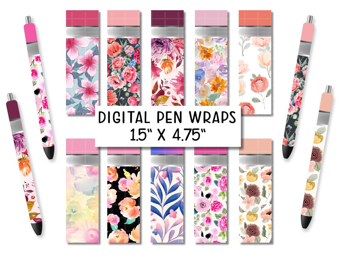 Floral Pencil Pen Wrap || PNG || Flower Pen Wrap || Glitter Pen Wrap ...