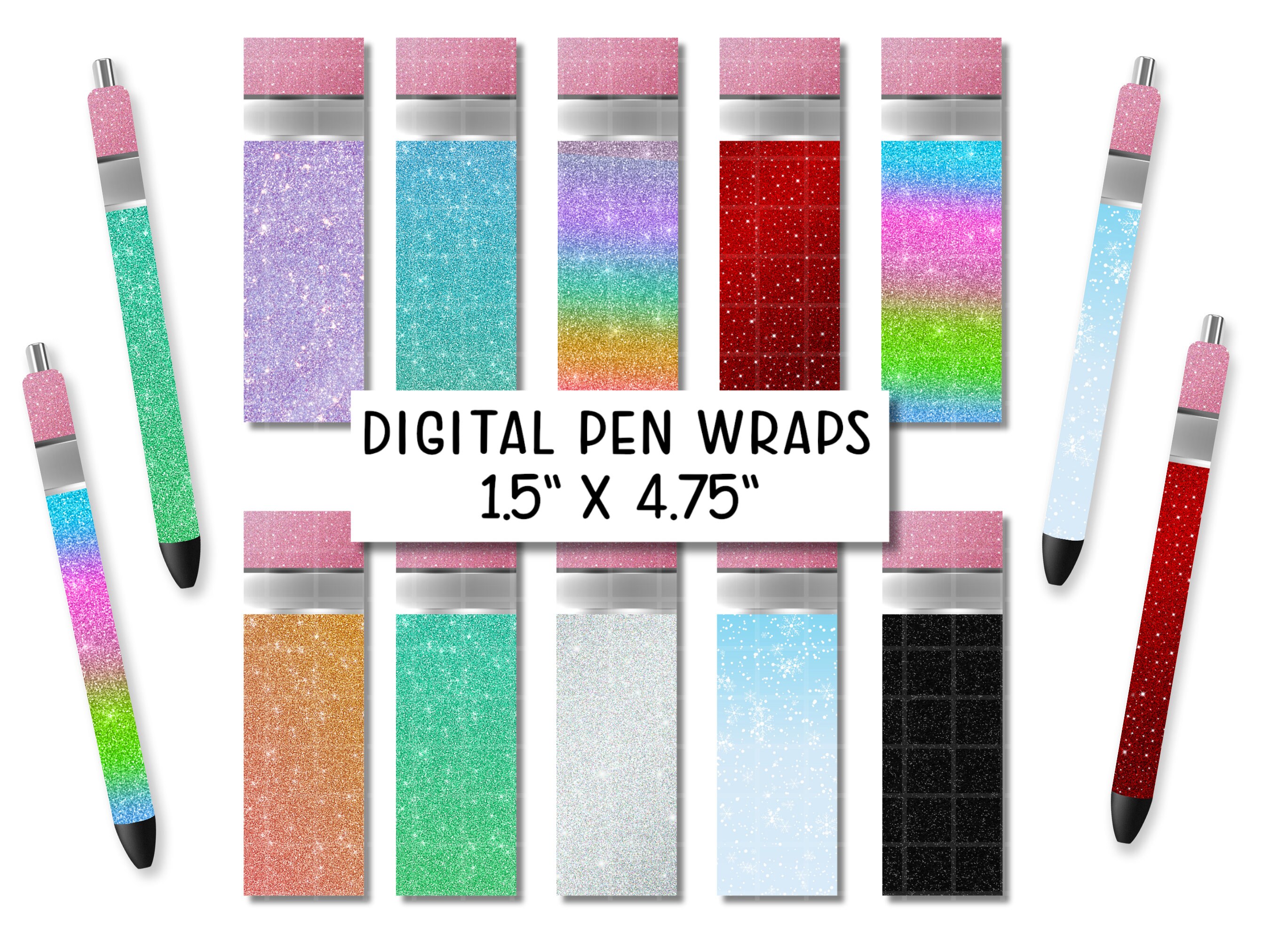 Glitter Pencil Pen Wrap || PNG || Seamless Pen Wrap || Glitter Pen Wrap ...