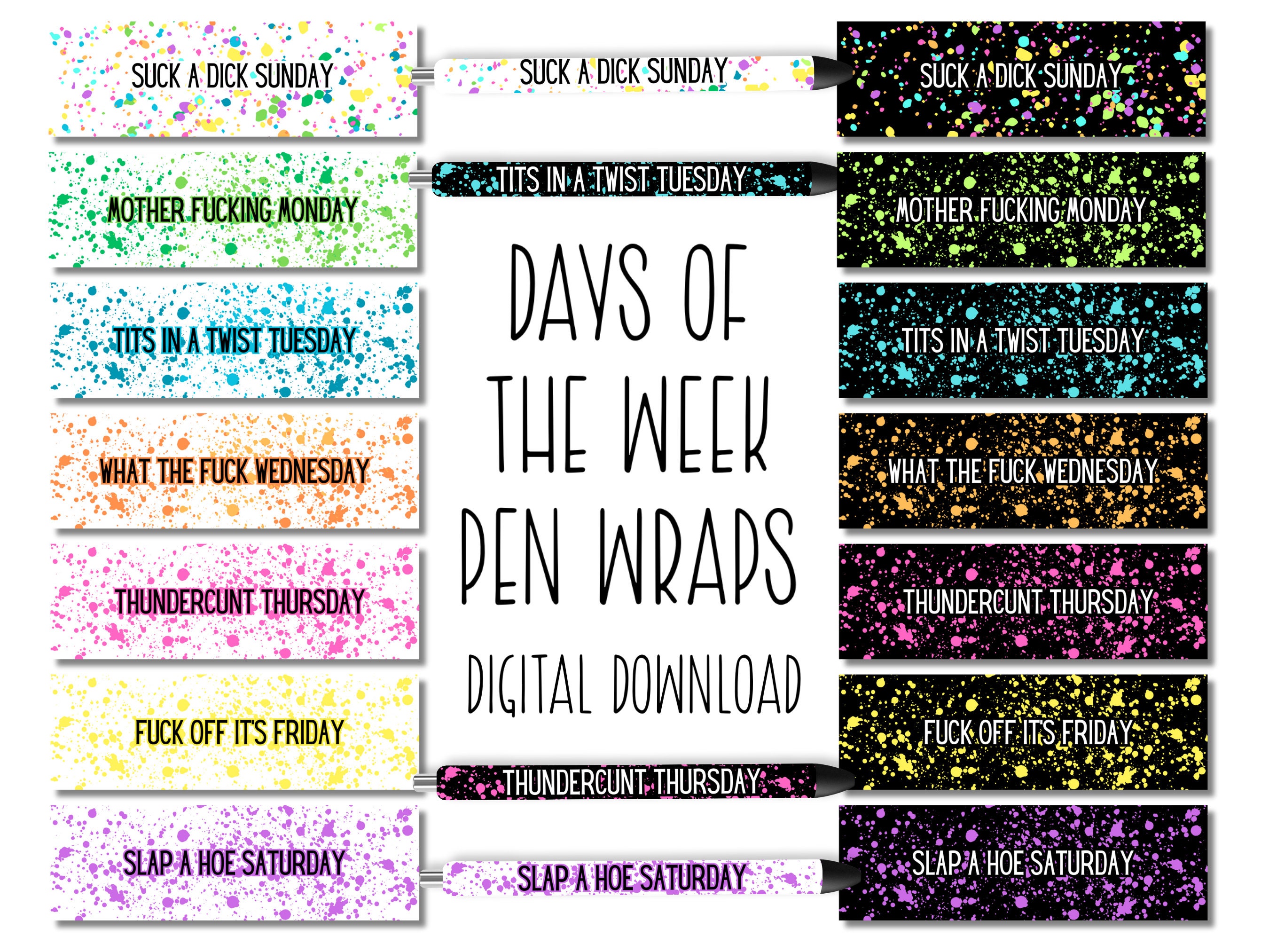 Vulgar Days of the Week Pen Wrap Set || PNG || Seamless Pen Wrap ...