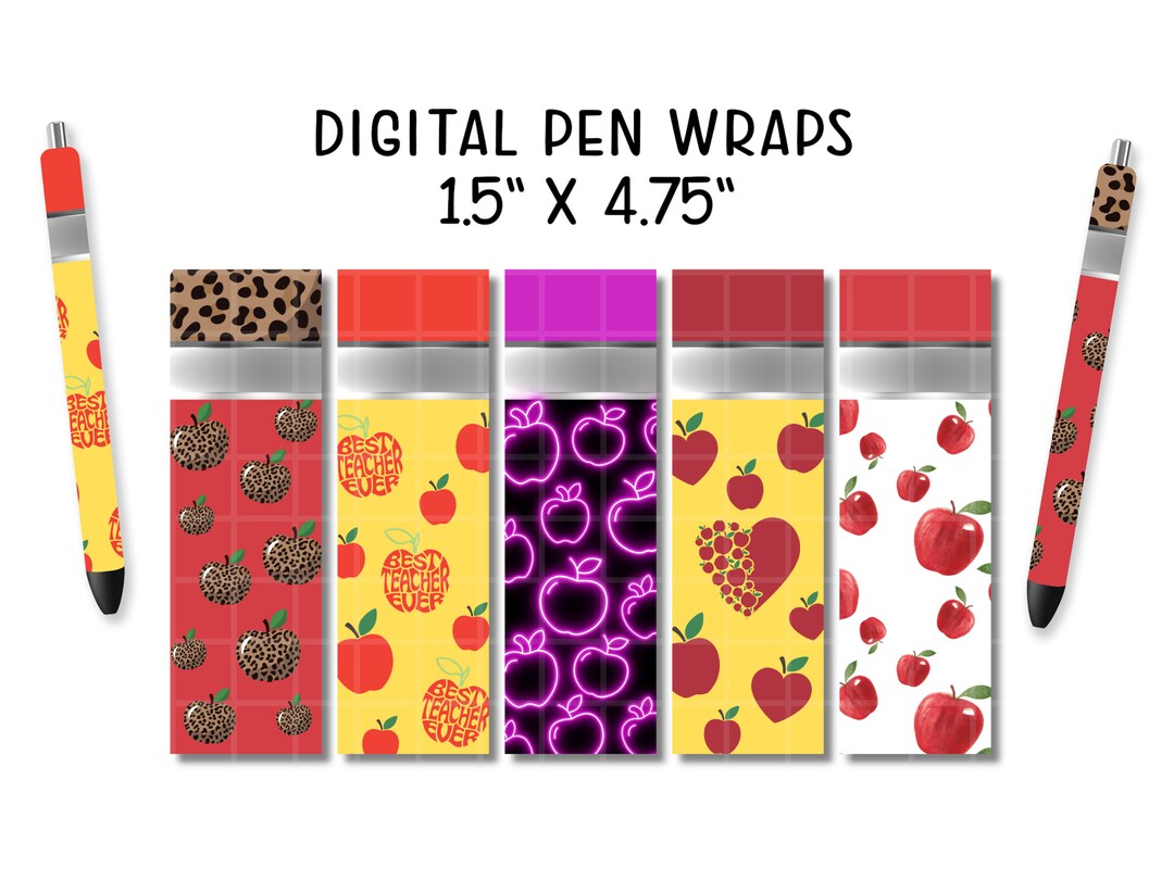Teacher Pencil Pen Wrap || PNG || Seamless Pen Wrap || Glitter Pen Wrap ...