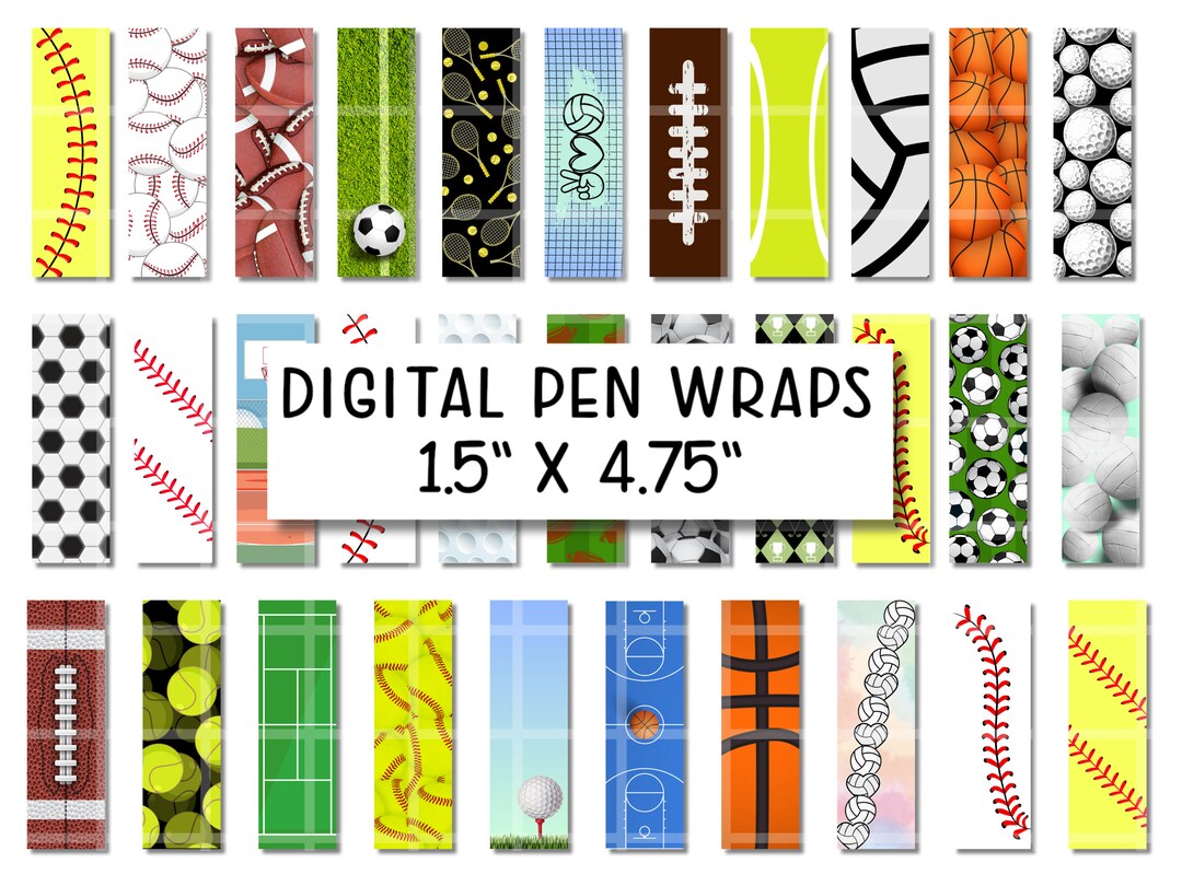Sport Pens Wrap Bundle || 32 PNG Files || Football, Baseball, Soccer ...