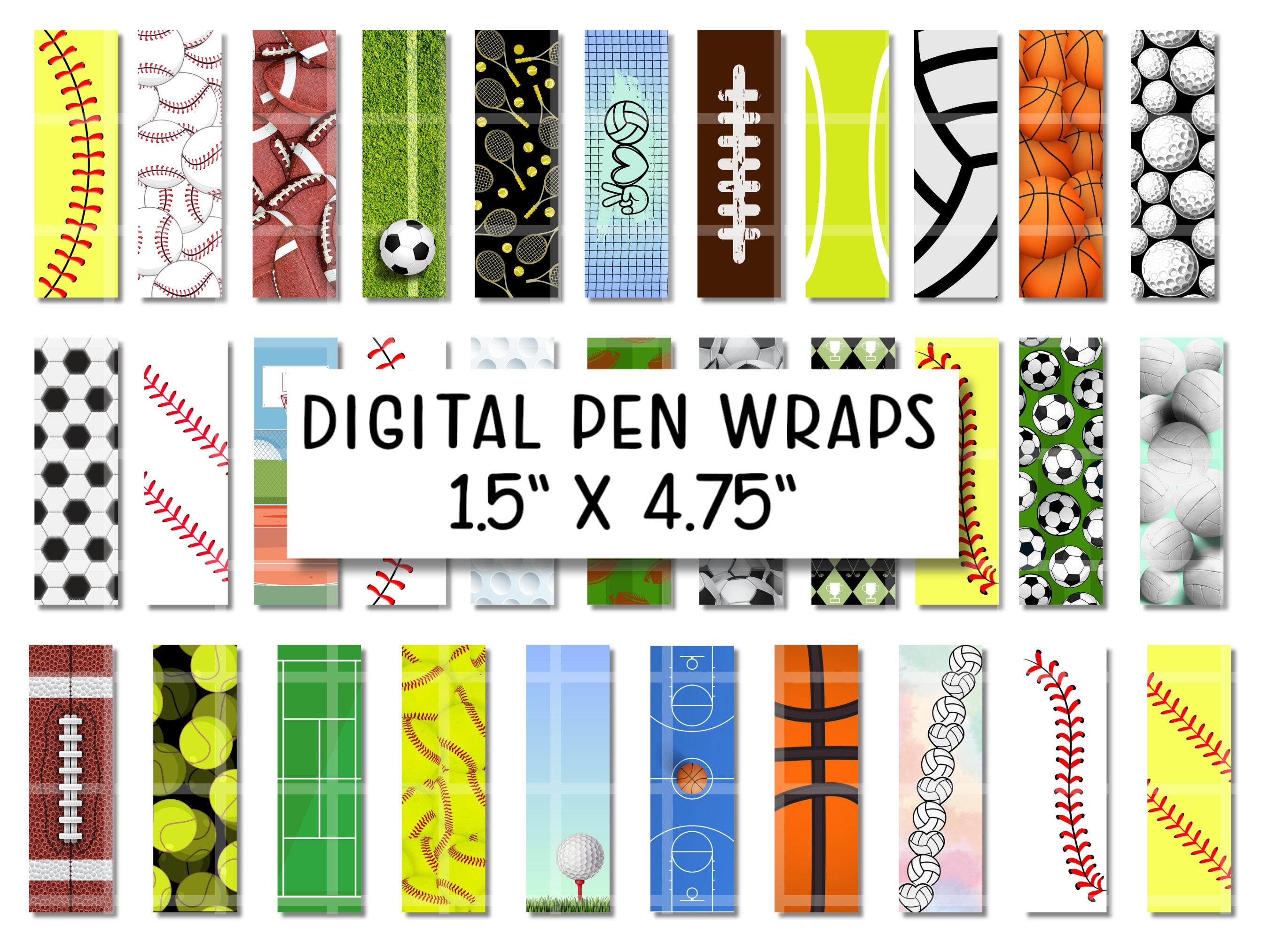 Sport Pens Wrap Bundle || 32 PNG Files || Football, Baseball, Soccer ...