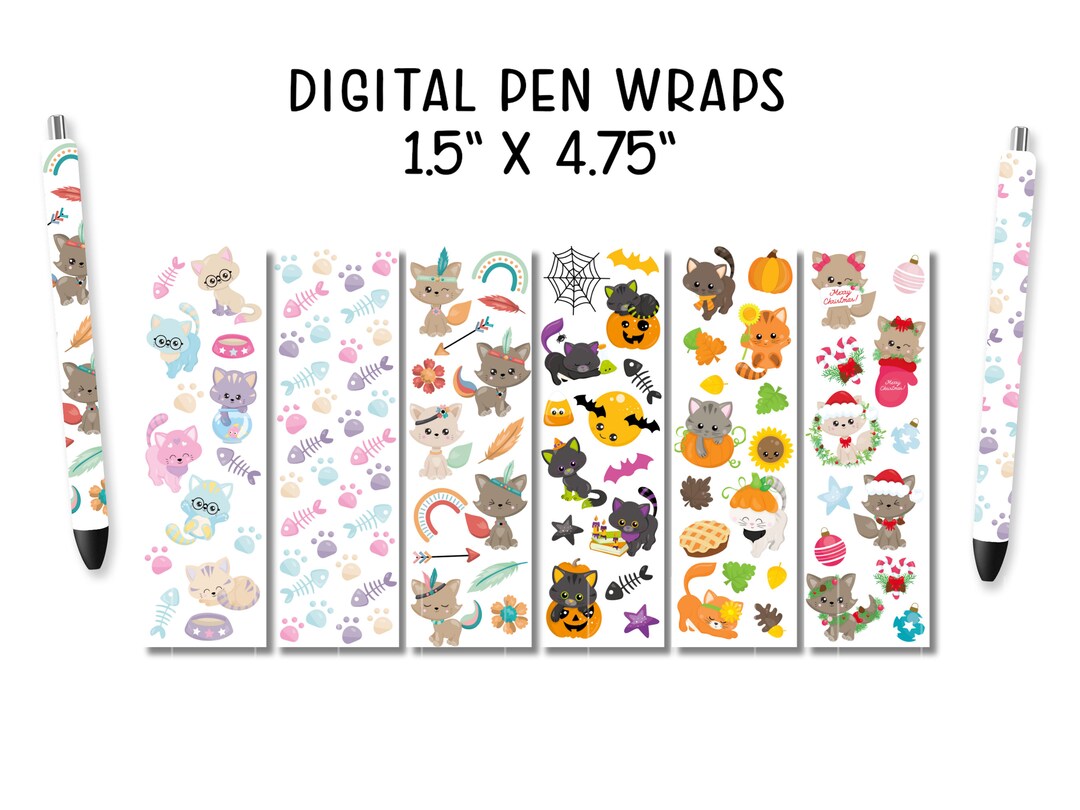 Cute Cat Pen Wraps || Cat Lover Pen Wrap || Kitten Pen Wrap || Cute Cat ...
