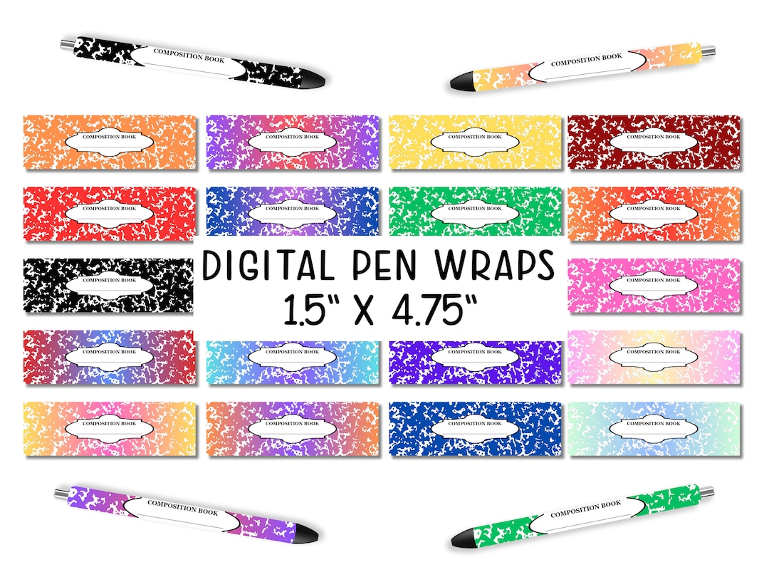 Composition Notebook Pen Wrap Bundle || 20 PNG Files || Digital ...