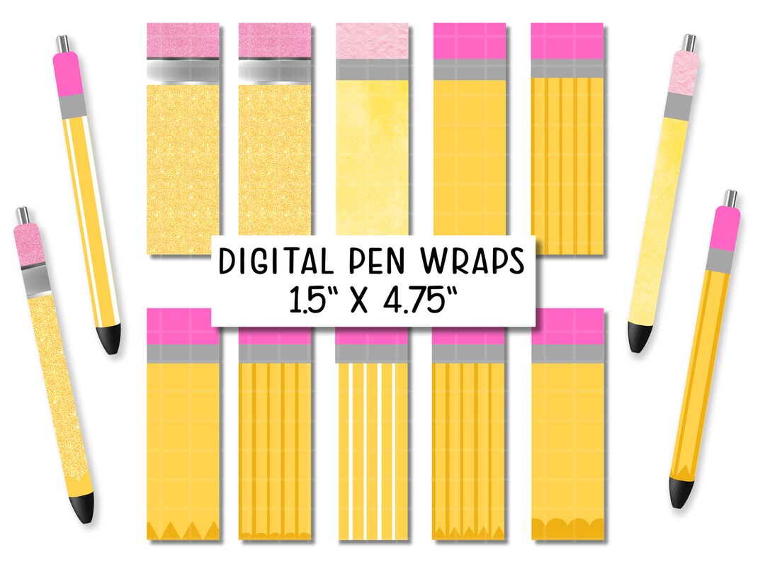 Digital Pencil Pen Wrap || PNG || Seamless Pen Wrap || Glitter Pen Wrap ...