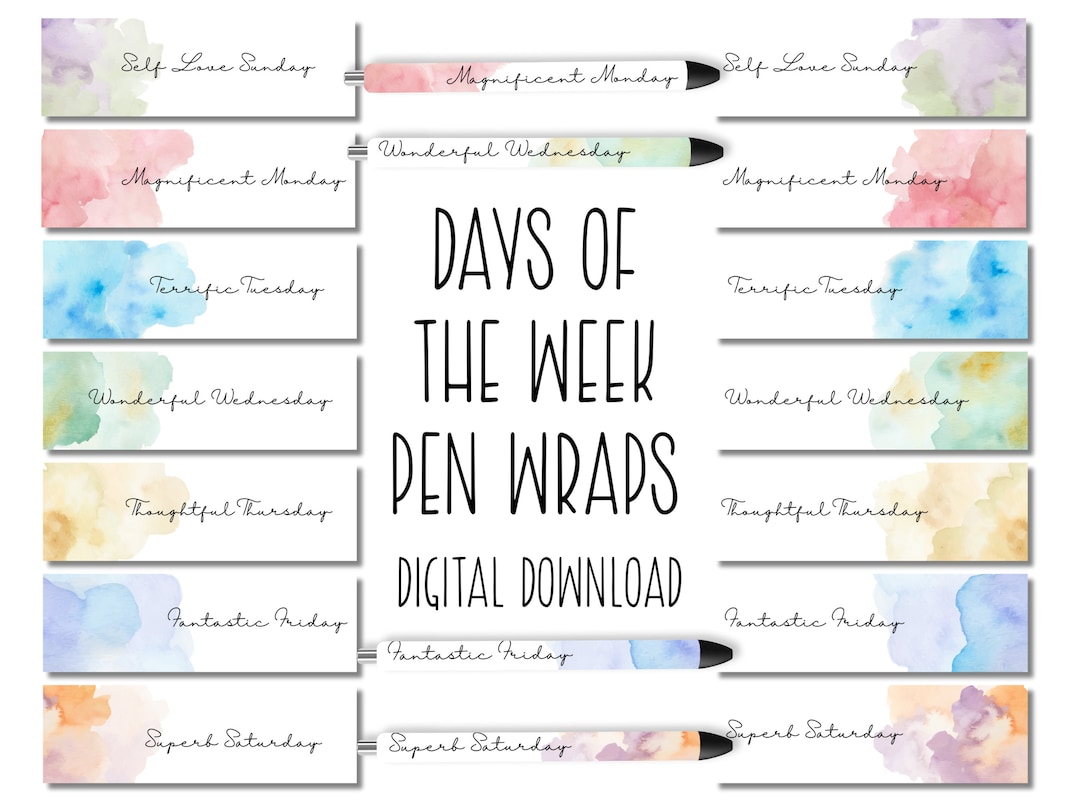 Positive Days of the Week Pen Wrap Set || PNG || Seamless Pen Wrap ...