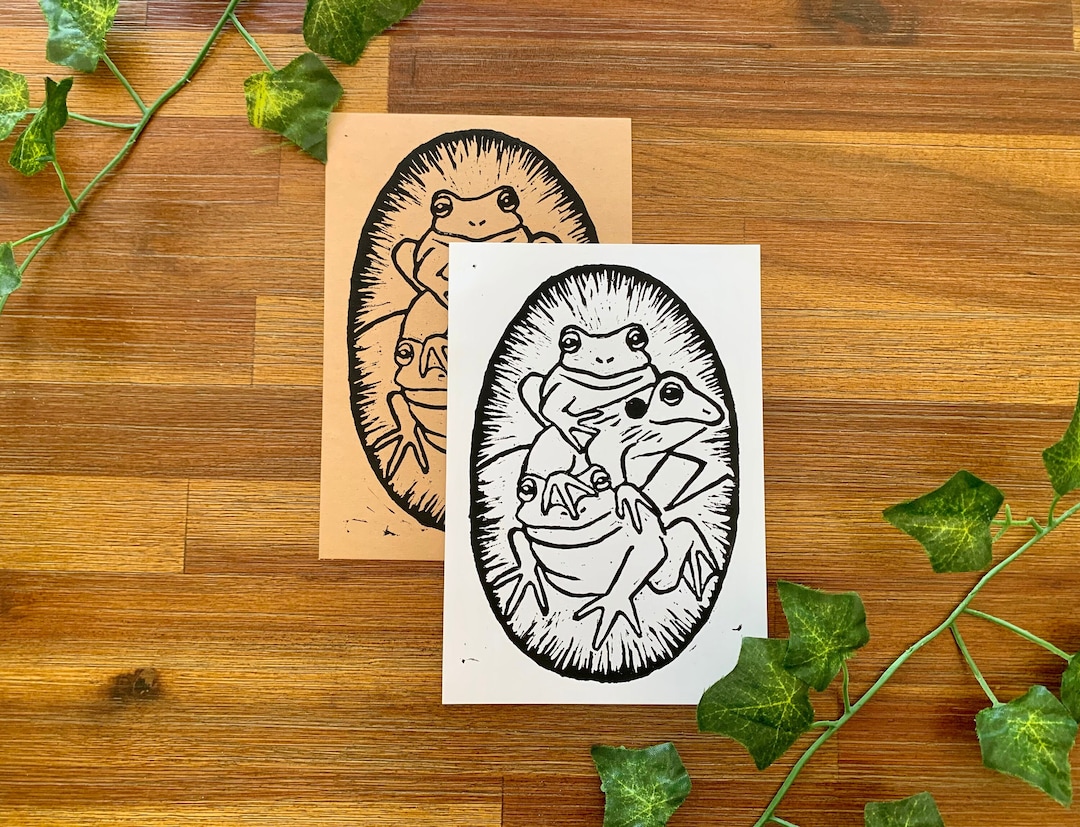 Frog Pile Original Block Print - Etsy