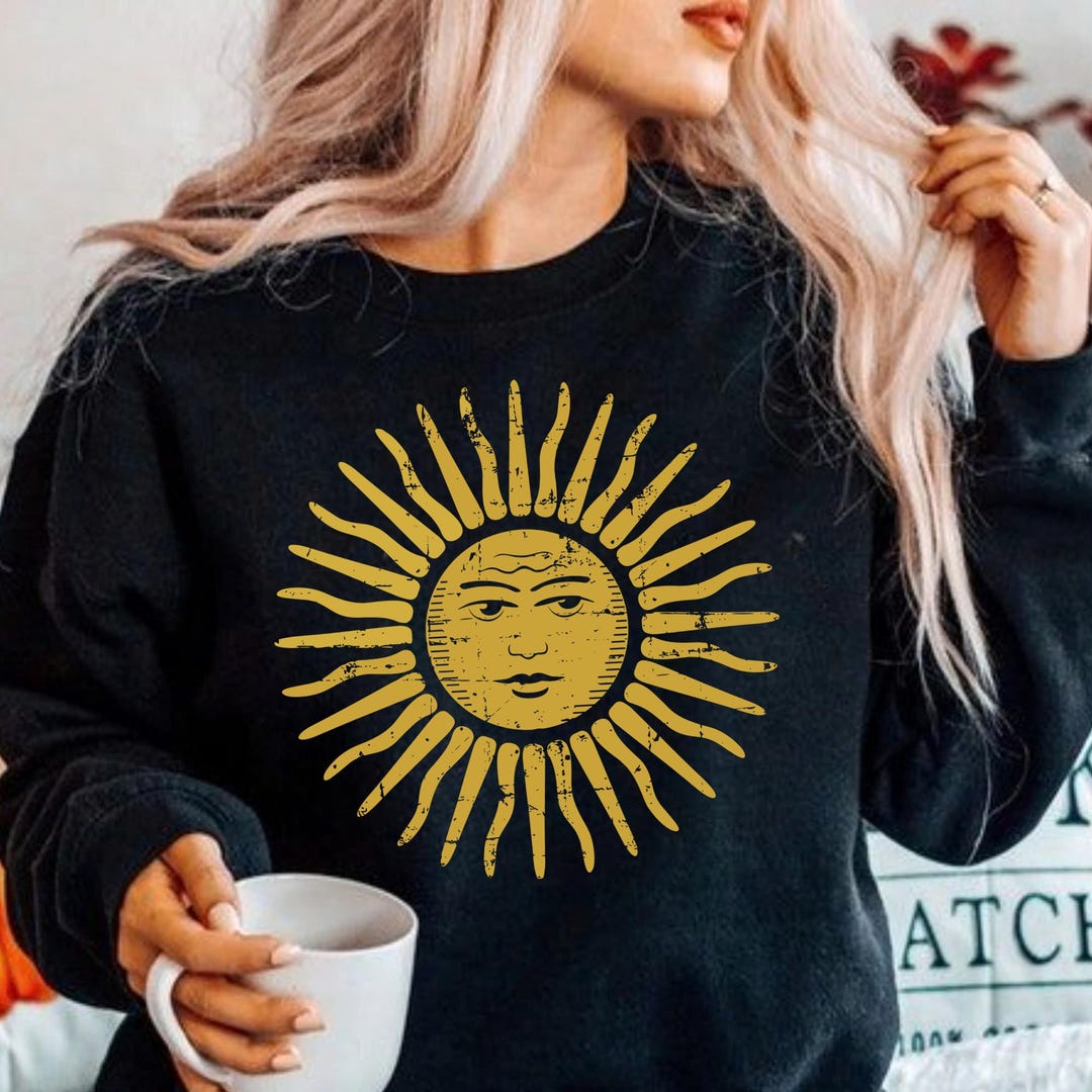 Sun Face Graphic, Vintage Sun PNG, Retro Boho Sun Design, Summer Vibes ...