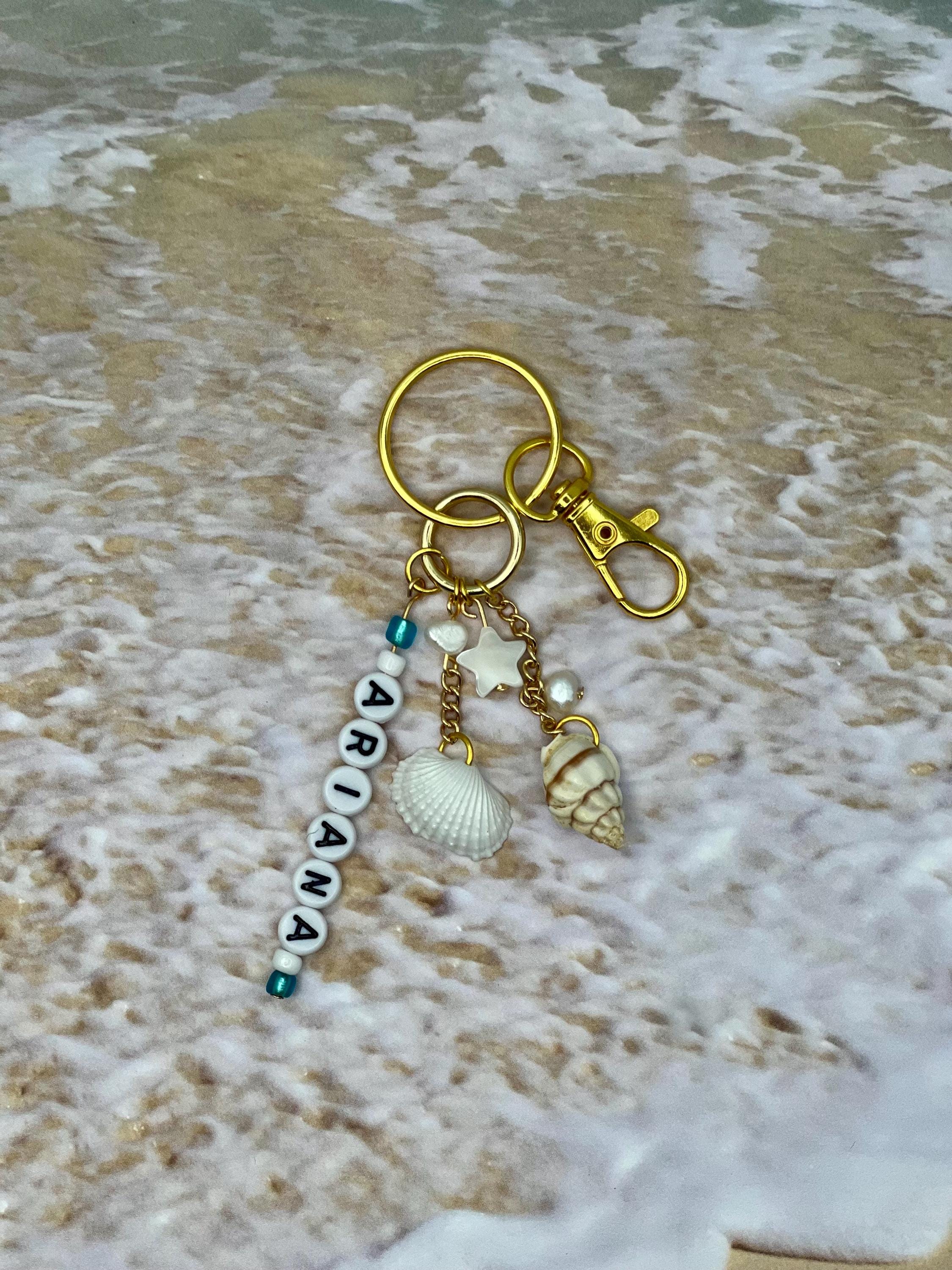 Beach Theme Personalized Keychain | Custom Keyring With Seashells and ...