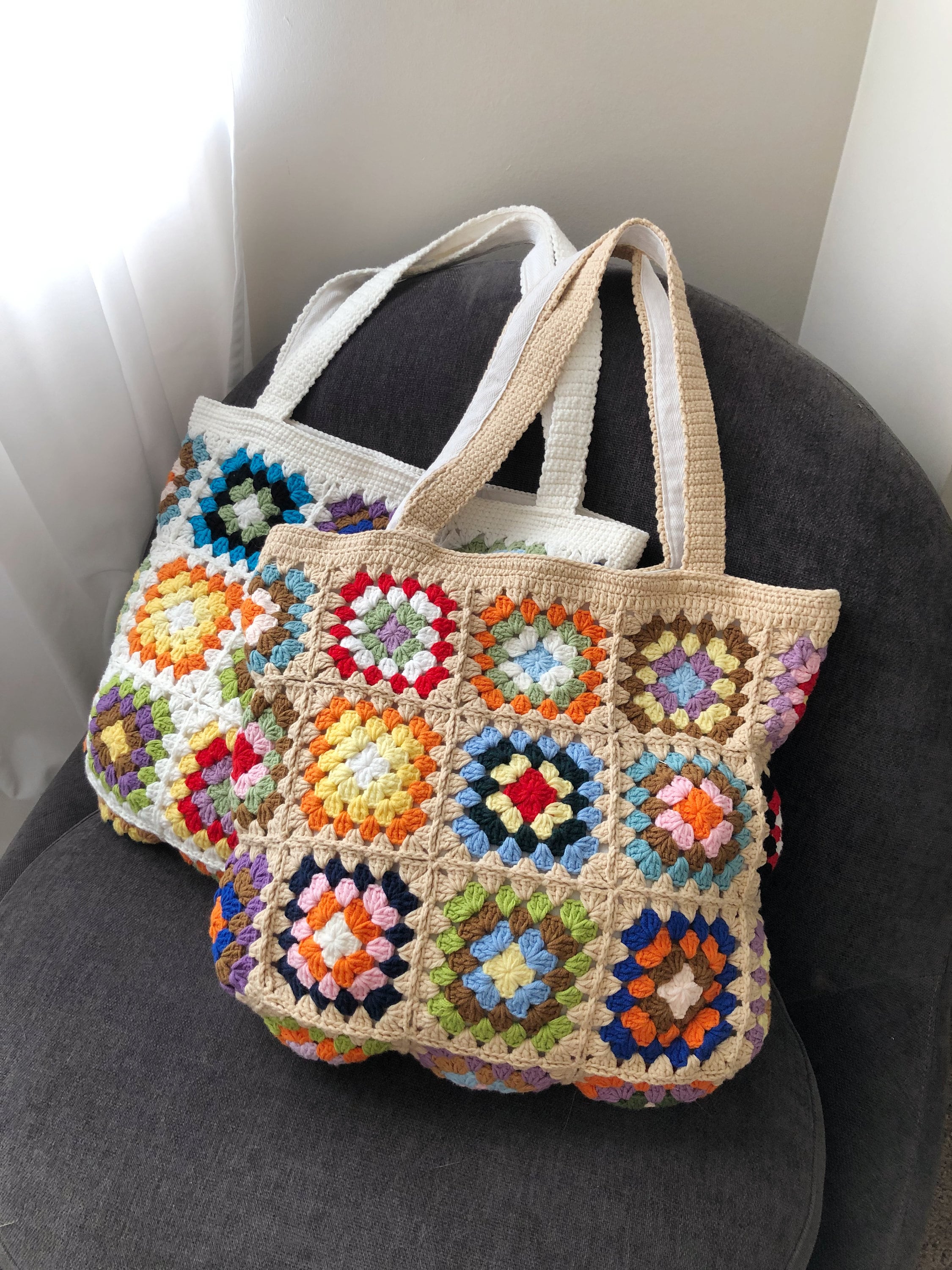 Crochet XL Tote Bag, Granny Square Shoulder Bag, Crochet Purse, Cotton ...