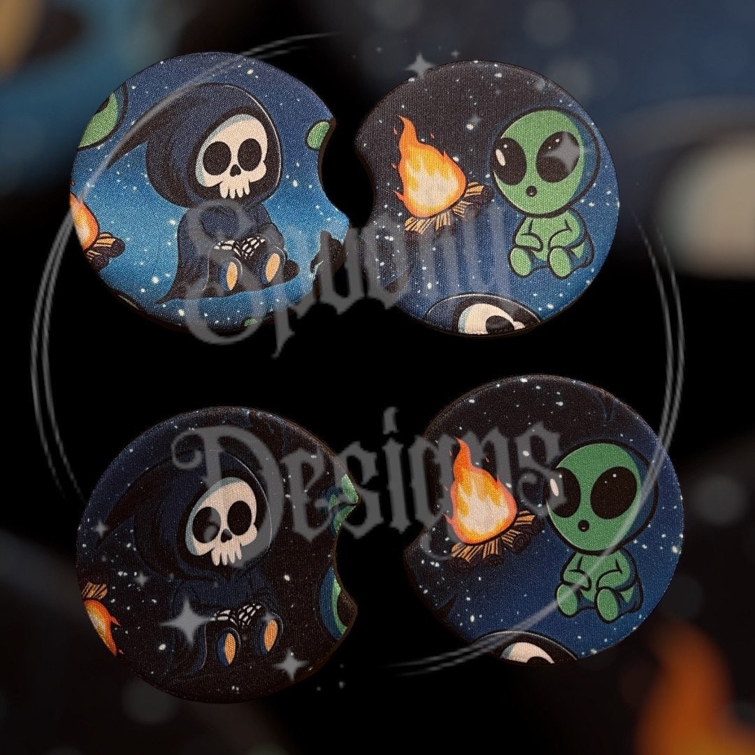 Grim and Alien Campfire Stories Car Coaster Set of Two - Etsy