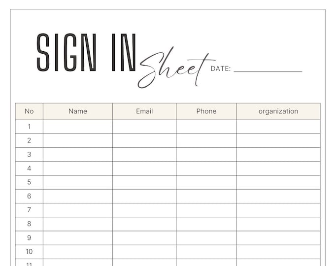 Sign in Sheet - Etsy