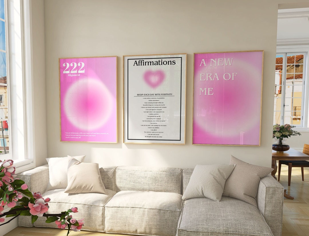 Pink Angel Numbers, Positive Affirmations Wall Art Set, 3 Minimalist ...