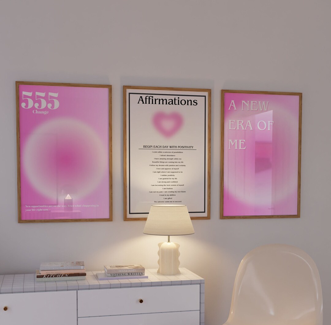 Pink Angel Numbers, Positive Affirmations Wall Art Set, 3 Minimalist ...