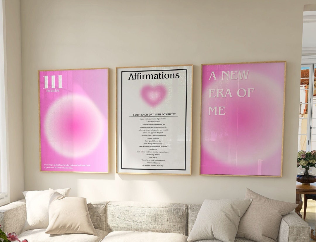 Pink Angel Numbers, Positive Affirmations Wall Art Set, 3 Minimalist ...