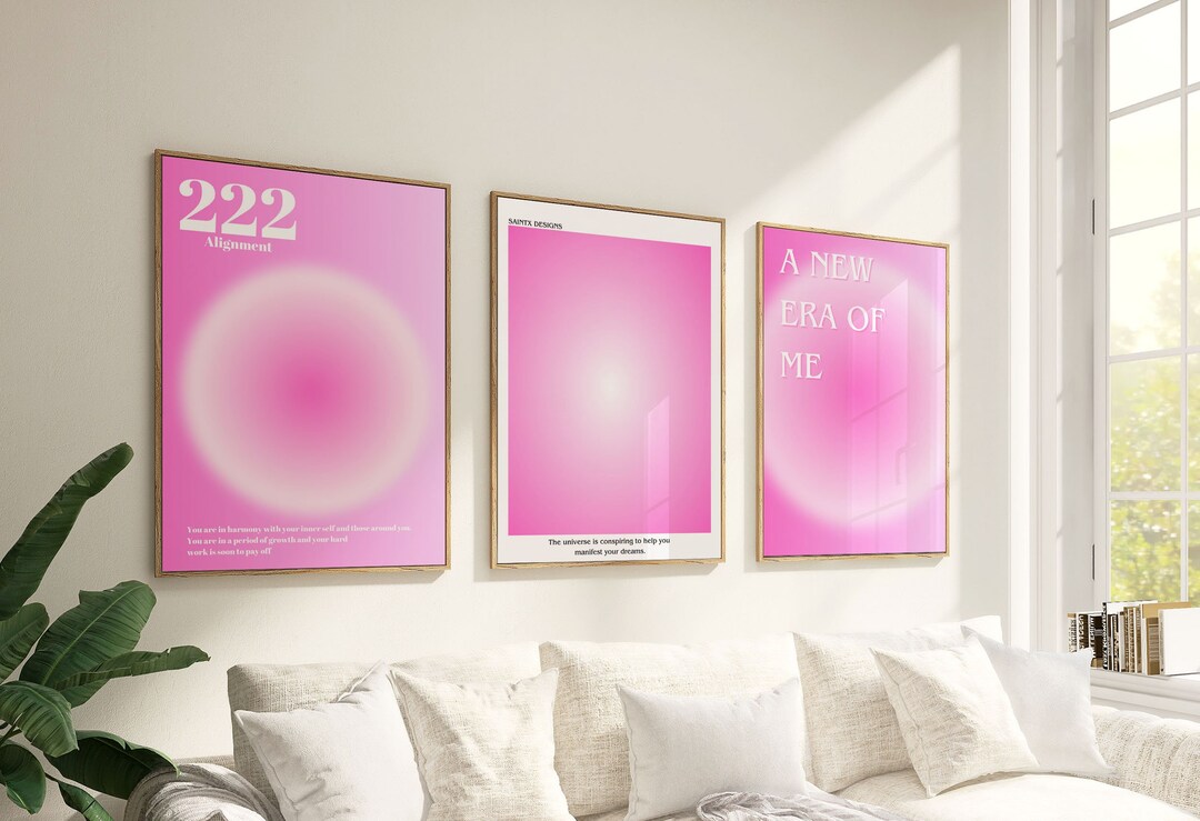 Pink Angel Numbers, Affirmations Wall Art Set 3 Motivational Digital ...
