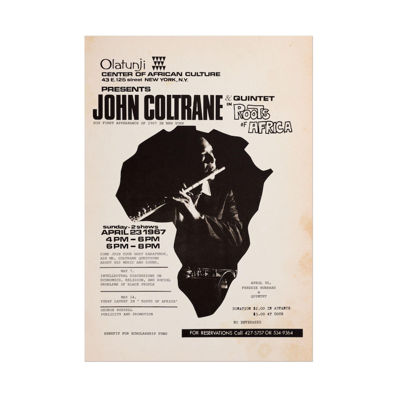 Very Rare John Coltrane Poster - 1967 Olatunji Concert - Iconic Jazz ...