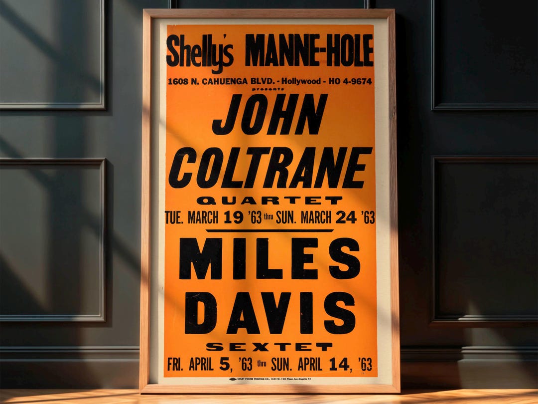 Rare Vintage Jazz Poster, John Coltrane Miles Davis Shelly's Manne-hole ...