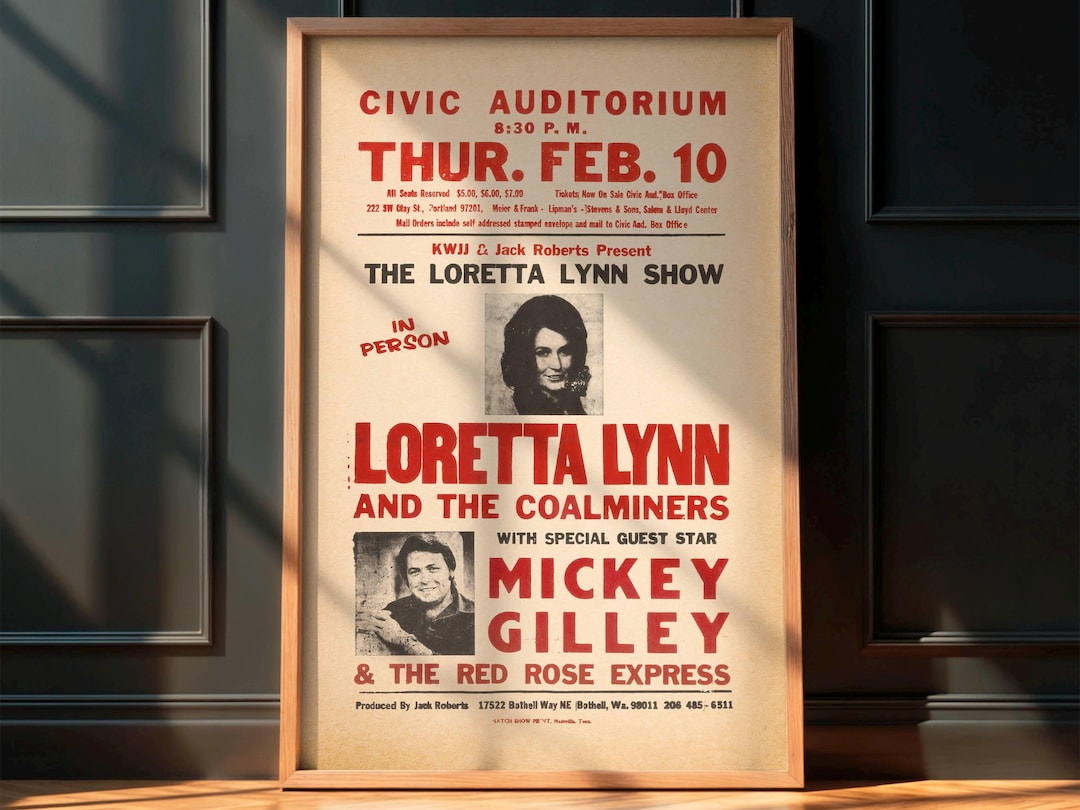 Loretta Lynn & Mickey Gilley 1977 Portland Concert Poster - Vintage ...
