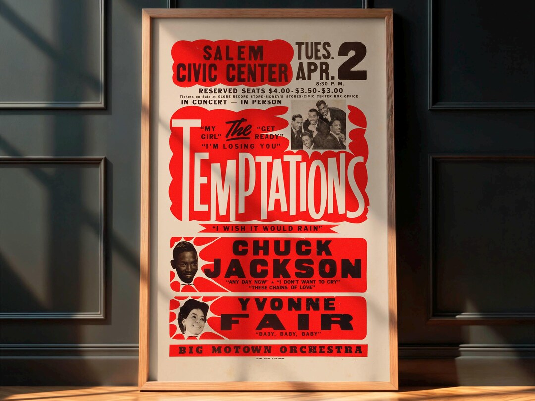 Rare Vintage Concert Poster, the Temptations, Chuck Jackson 1968 Salem ...