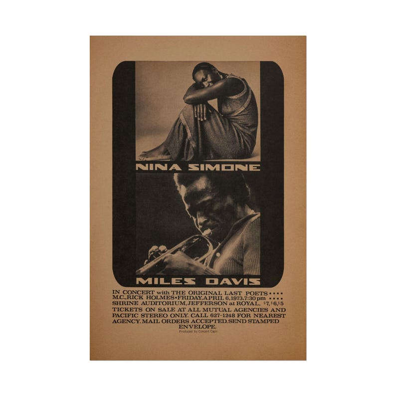 Nina Simone X Miles Davis X Last Poets 1973 Shrine Auditorium Poster ...