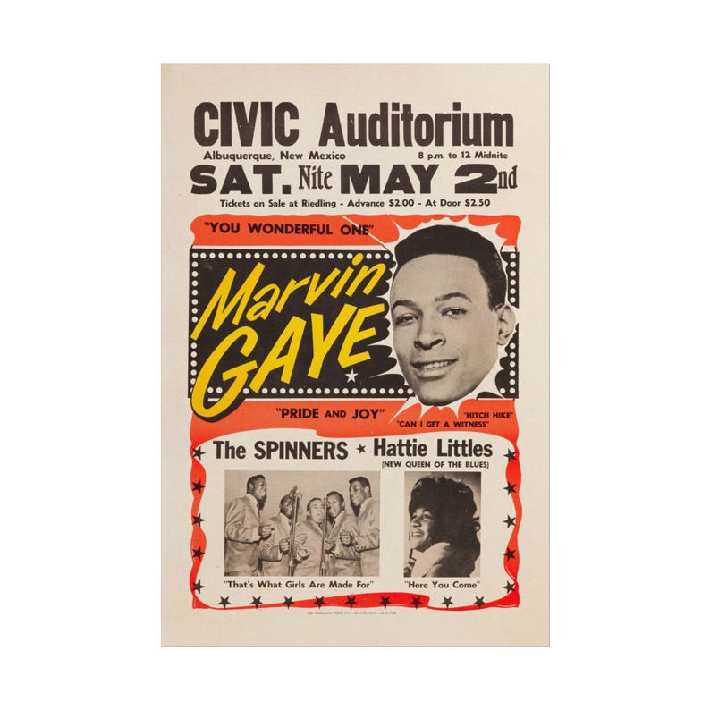 Marvin Gaye X Spinners Civic Auditorium Concert Poster (1964) - Rare ...