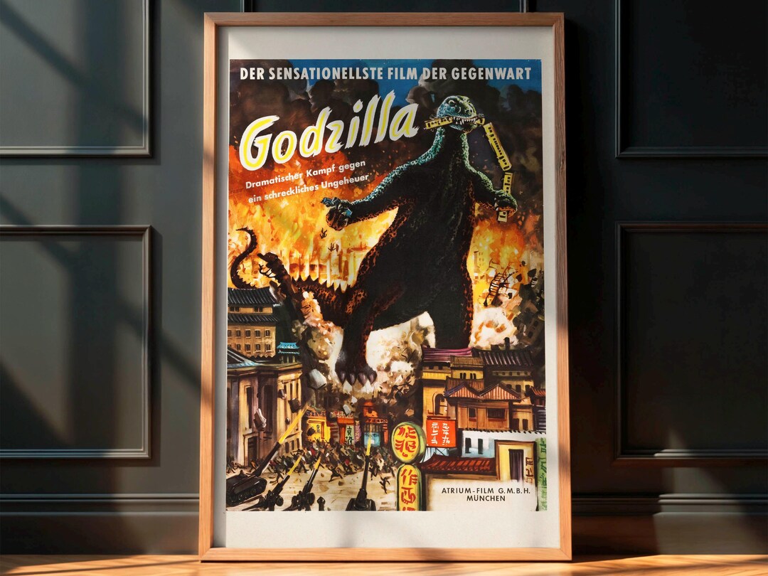 Godzilla Movie 1956, Rare German Poster, Vintage Pulp Art Print, Sci-fi ...