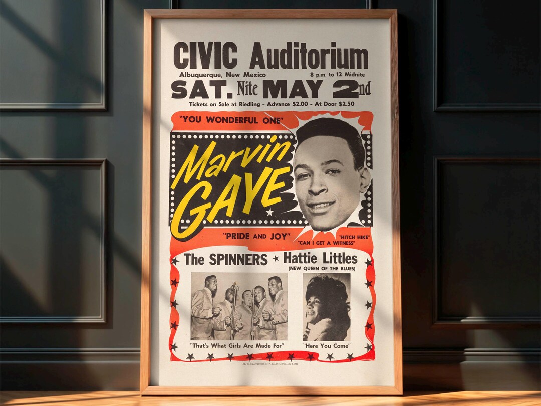Marvin Gaye X Spinners Civic Auditorium Concert Poster (1964) - Rare ...