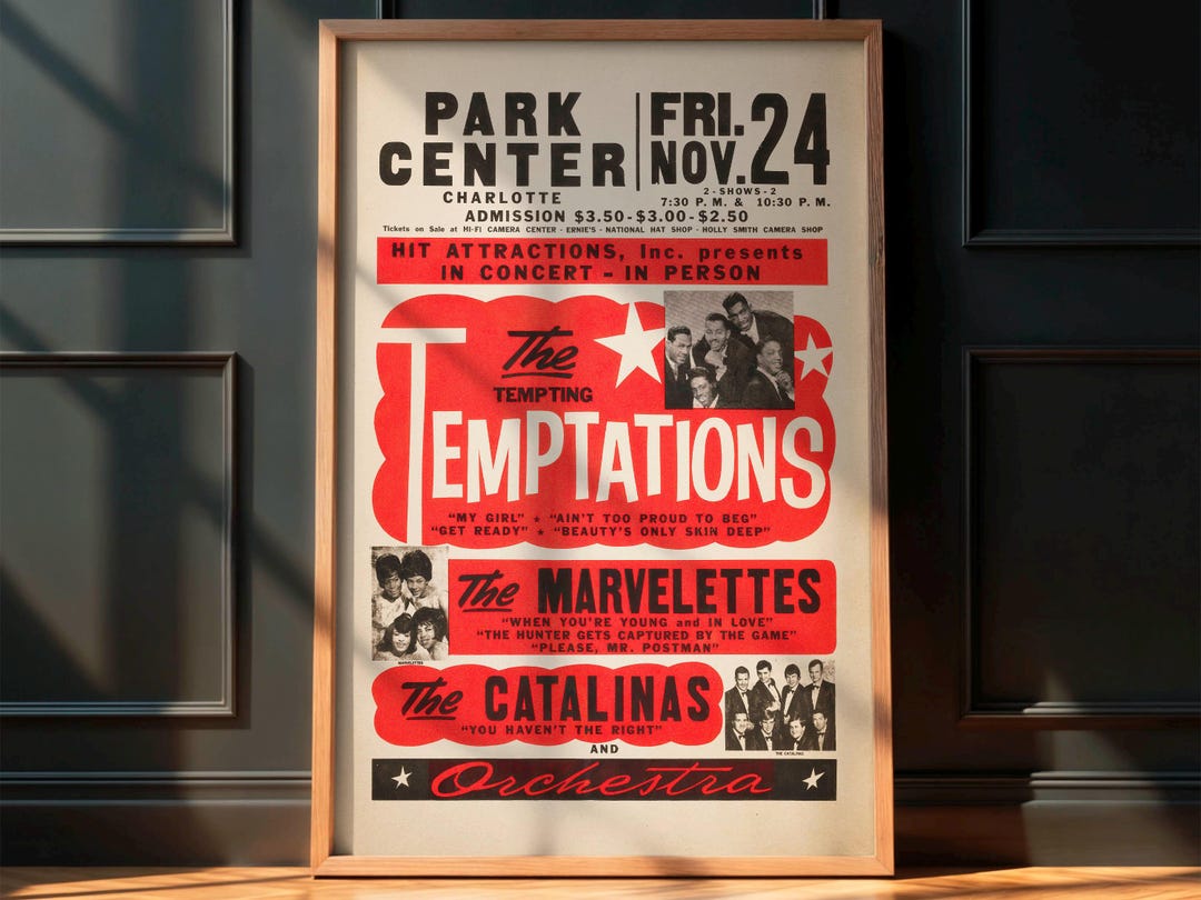 Very Rare Temptations X Marvelettes Poster - 1968 Charlotte Concert ...