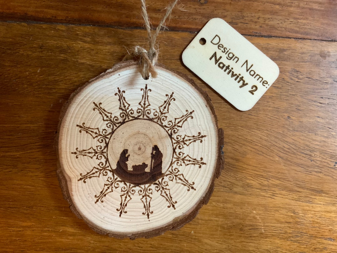 Nativity 2 Log Slice Natural Christmas Ornament - Etsy