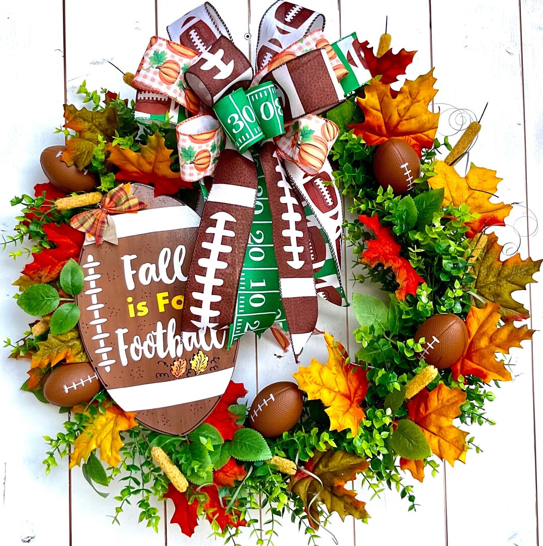 Fall Autumn Front Door Wreath, Football, Autumn Decor, Fall Foliage ...